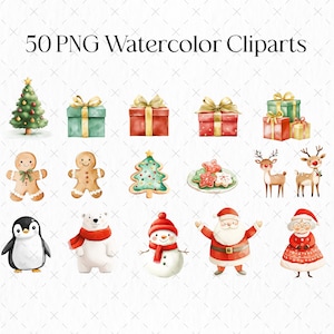 Watercolor Christmas Clipart, Cute Christmas Clipart Bundle, Cute Santa ...