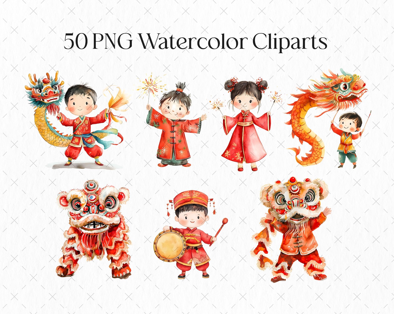 Watercolor Chinese New Year Clipart, Cute Lunar New Year Clipart, Lunar ...