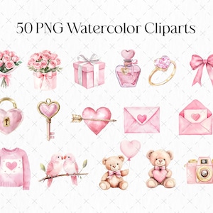 Watercolor Valentines Clipart, Cute Valentines Clipart Bundle, Pink ...