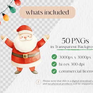 Watercolor Christmas Clipart, Cute Christmas Clipart Bundle, Cute Santa ...