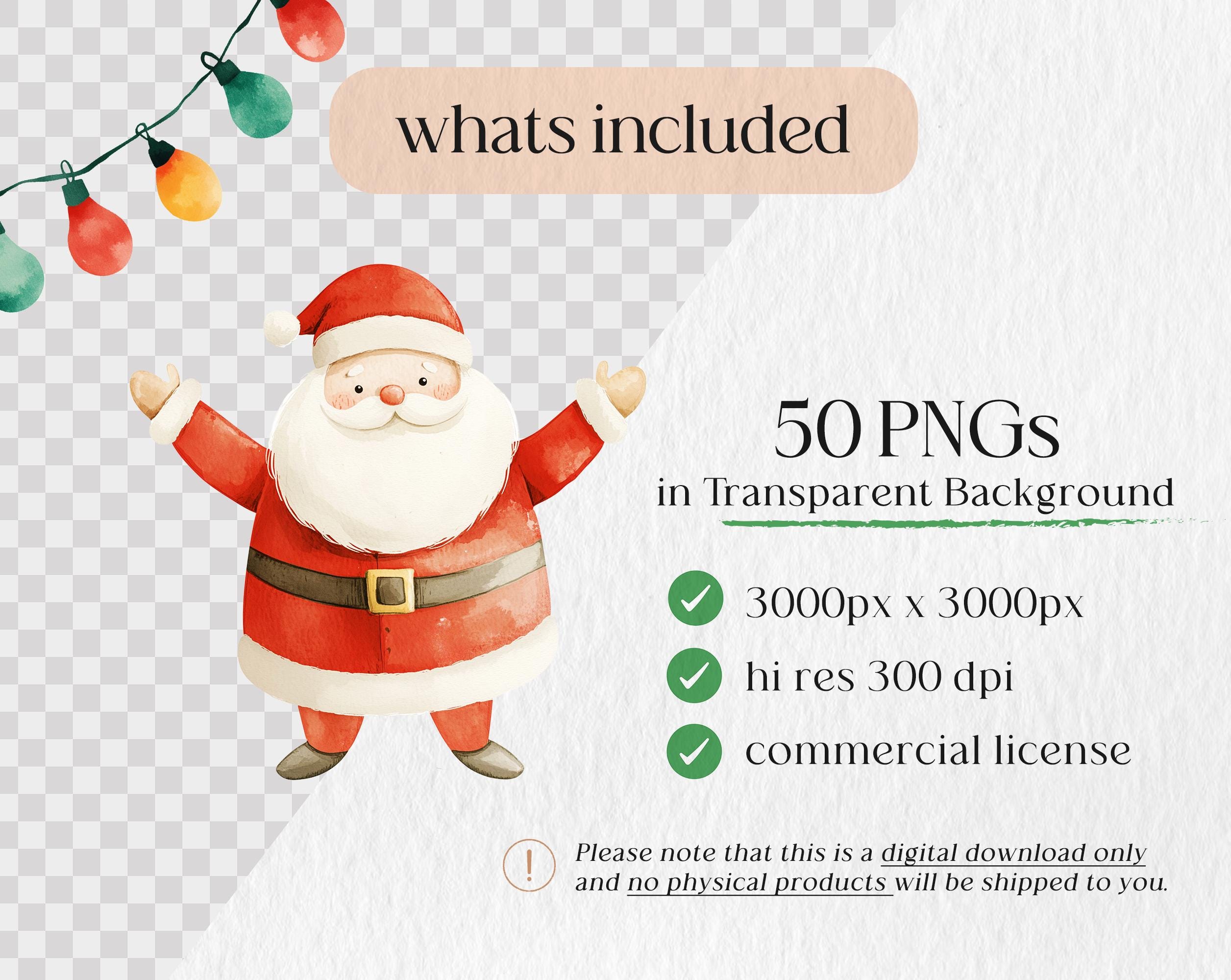 Watercolor Christmas Clipart, Cute Christmas Clipart Bundle, Cute Santa ...