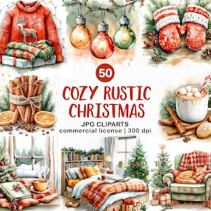 Watercolor Cozy Rustic Christmas Clipart, Cozy Christmas Clipart ...