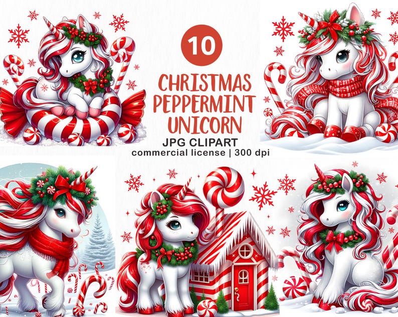 Christmas Unicorn Clipart, Christmas Unicorn Clipart Bundle, Winter ...