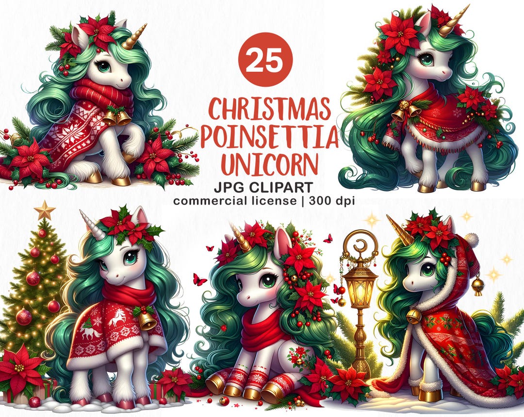 Christmas Unicorn Clipart, Cute Christmas Unicorn Clipart, Christmas ...