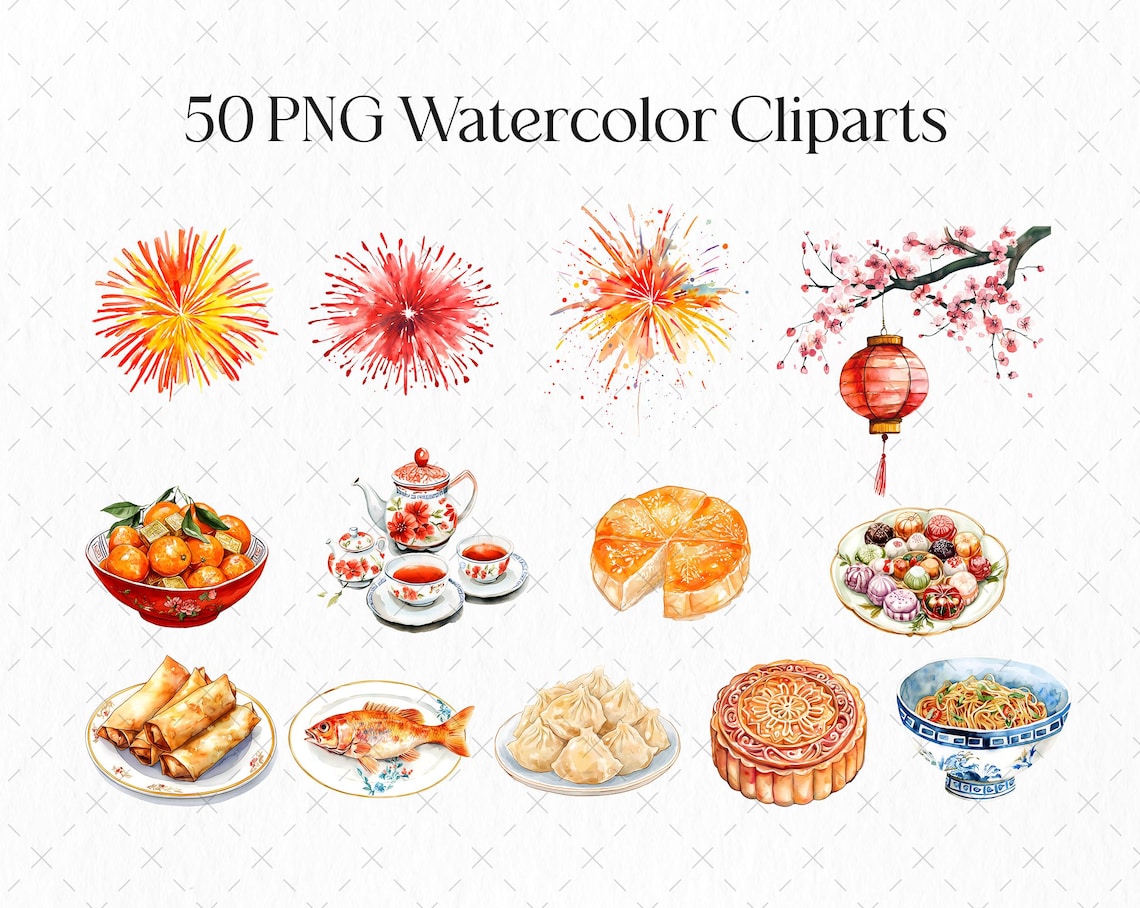 Watercolor Chinese New Year Clipart, Cute Lunar New Year Clipart, Lunar ...