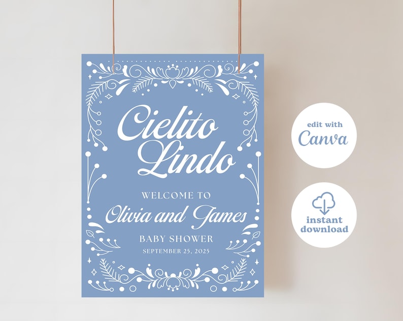 Blue Cielito Lindo Welcome Sign, Cielito Lindo Baby Shower Welcome Sign ...