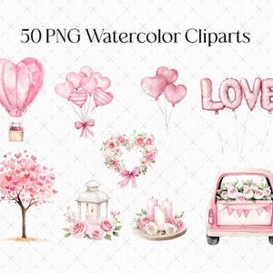 Watercolor Valentines Clipart, Cute Valentines Clipart Bundle, Pink ...