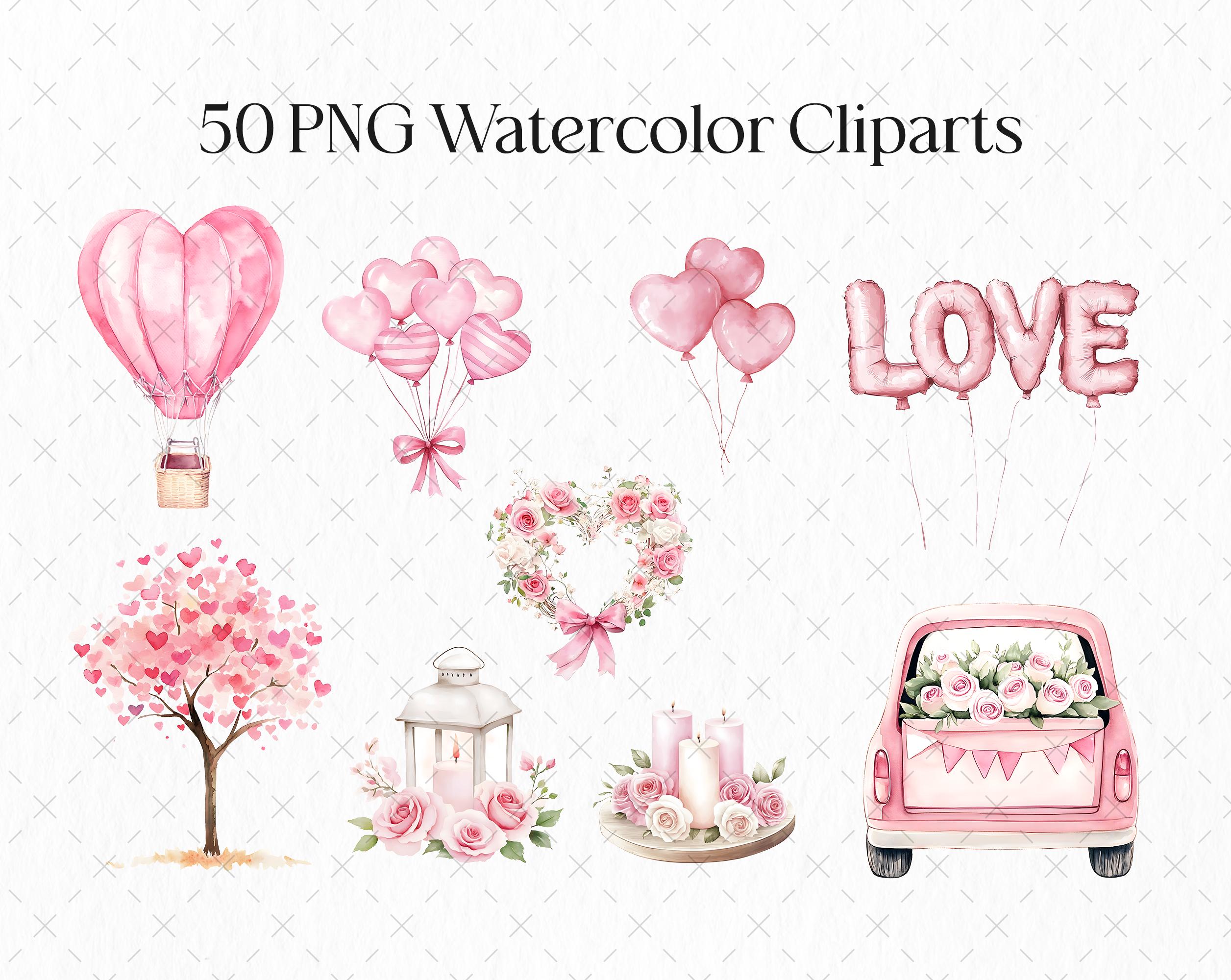 Watercolor Valentines Clipart, Cute Valentines Clipart Bundle, Pink ...