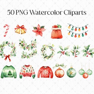 Watercolor Christmas Clipart, Cute Christmas Clipart Bundle, Cute Santa ...