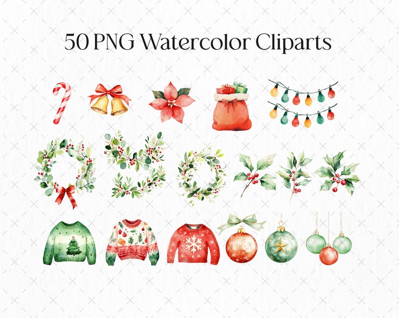 Watercolor Christmas Clipart, Cute Christmas Clipart Bundle, Cute Santa ...