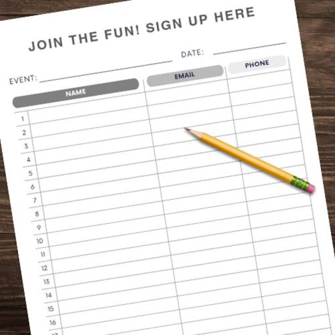 Join the Fun! Sign up Here Sheet | Home / Office | Digital Product ...