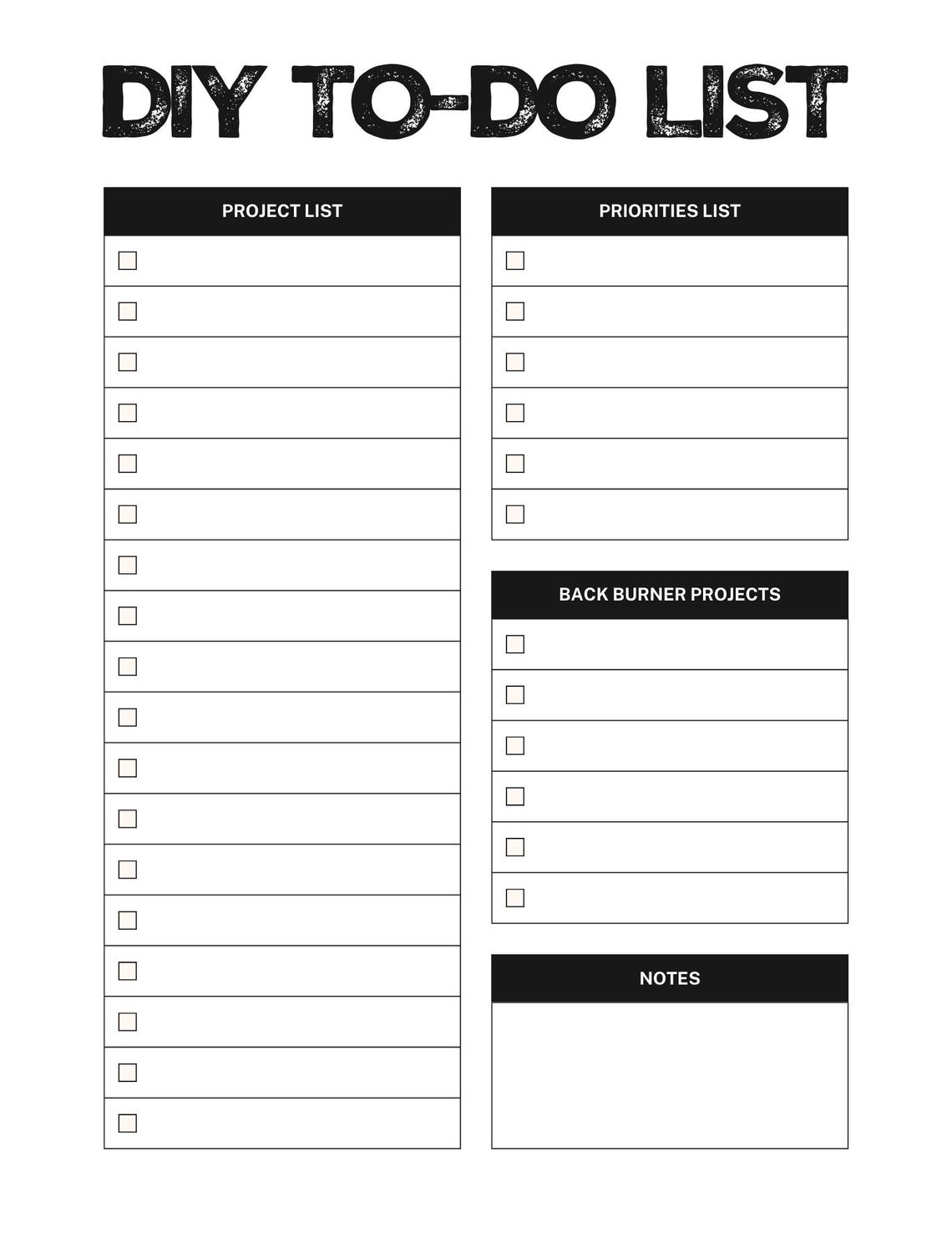 DIY To-do List / DIY Project Planner / Printable / Project Tracker ...