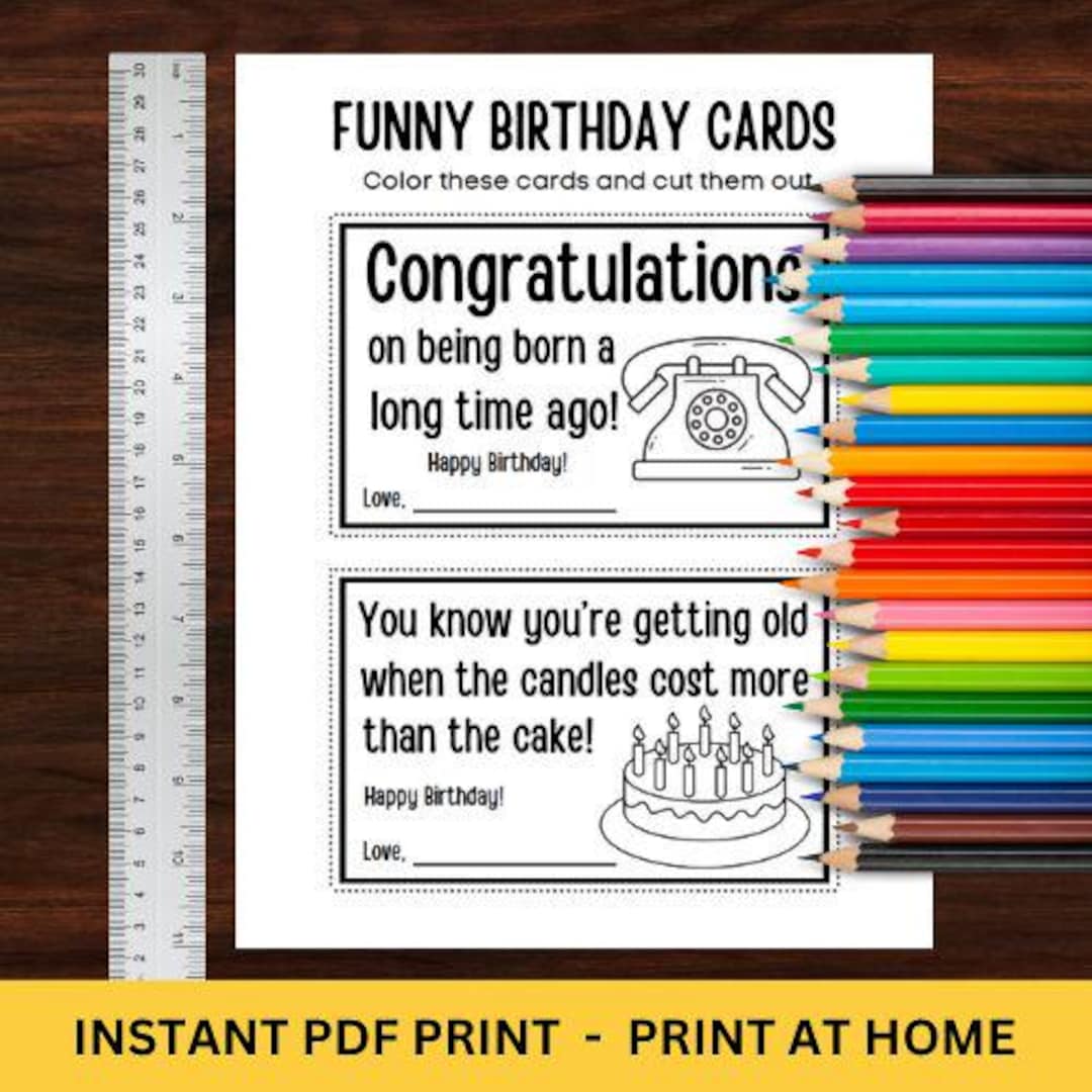 Color Your Own Adult Birthday Day Cards | Funny Birthday Printable | 12 ...