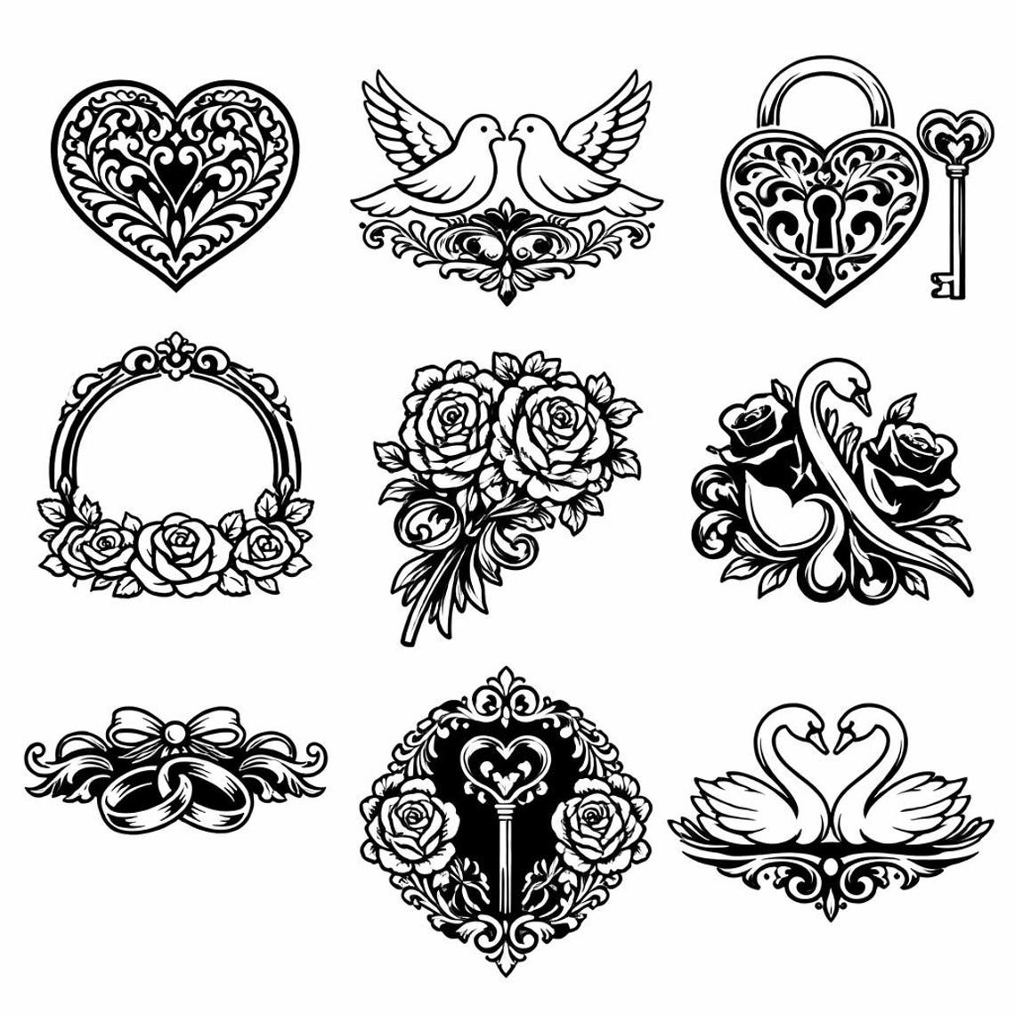 Ornate Heart Stencil Set SVG Alternative | Vintage Engraving Designs ...