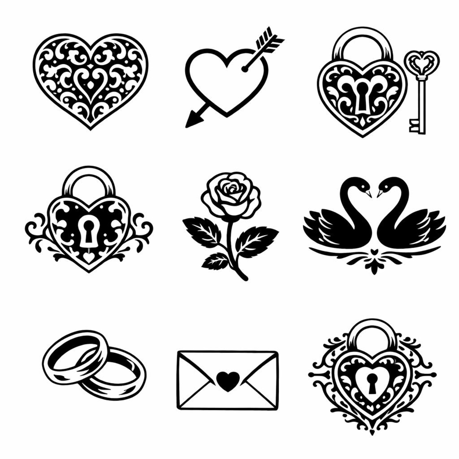 Ornate Heart Stencil Set SVG Alternative | Vintage Engraving Designs ...