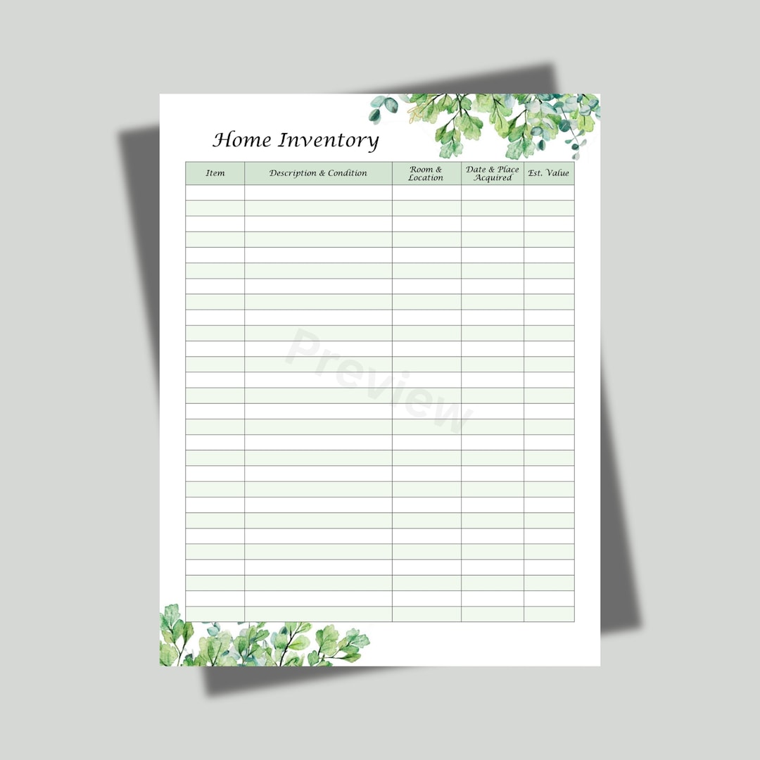 Home Inventory Tracker Printable PDF Household Inventory List for Home ...