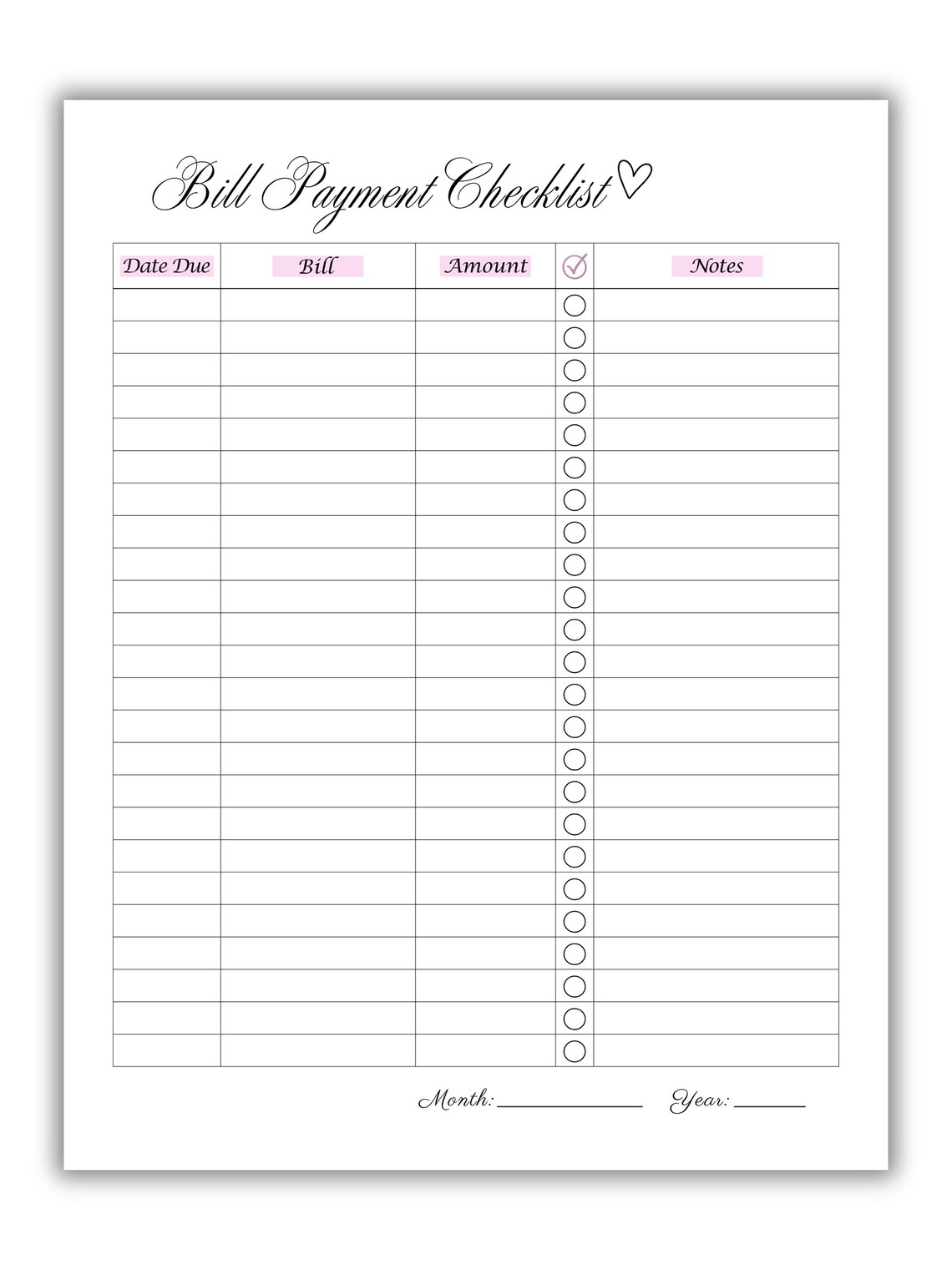 Printable Monthly Bill Tracker | Budget Planner (PDF) - Etsy