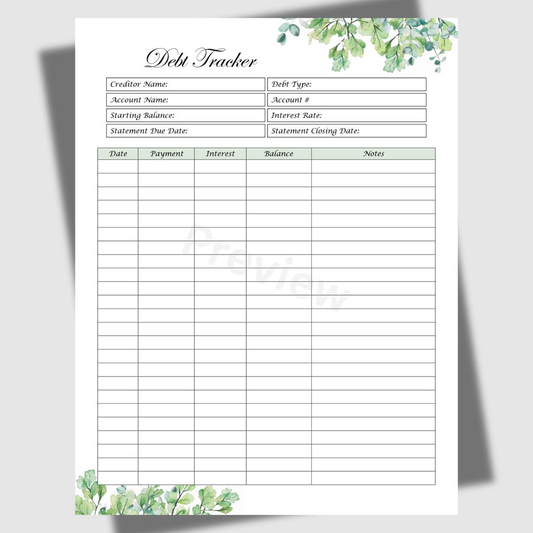 Debt Tracker Printable | Credit Card Debt Payoff Log | Simple Debt ...