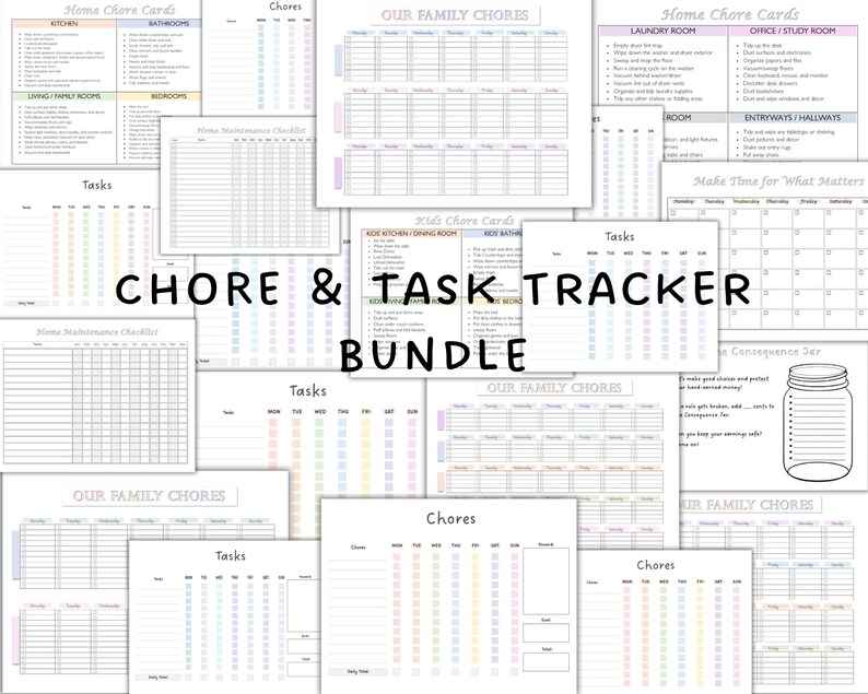 Printable Chore and Task Tracker Bundle | Variety of Templates With ...
