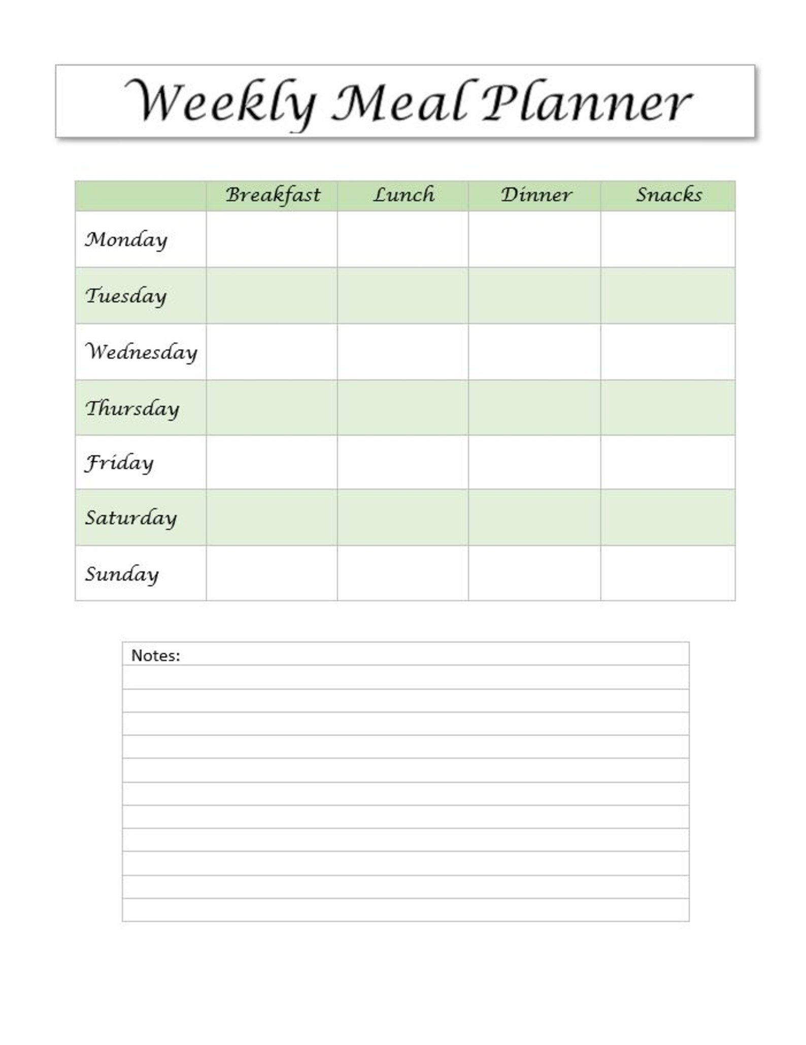 Weekly Meal Plan Chart | Printable Meal Planner for Easy Meal Prep - Etsy