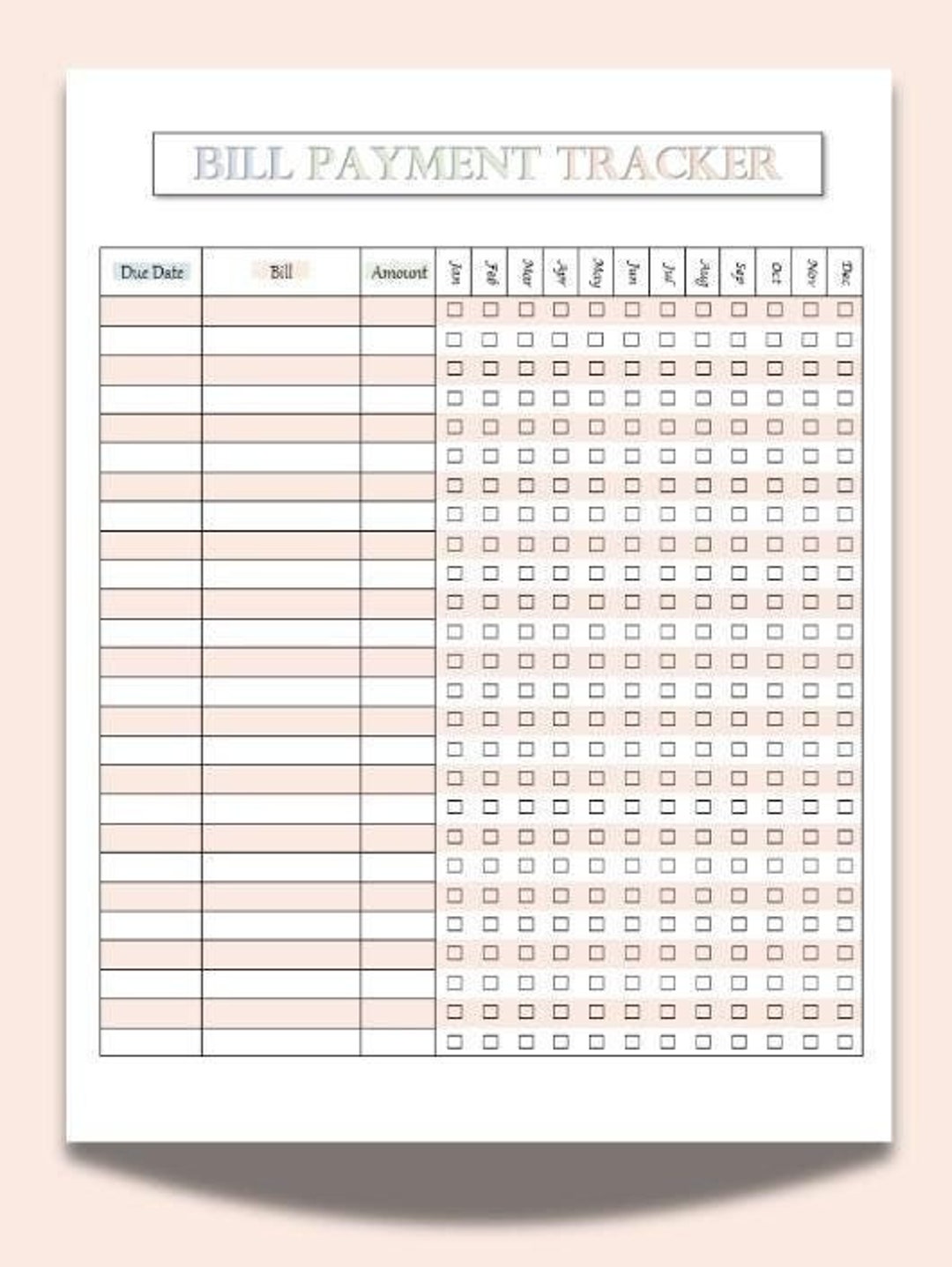 Bill Tracker Monthly, Quarterly, Bi-annual, and Annual Bills Printable ...