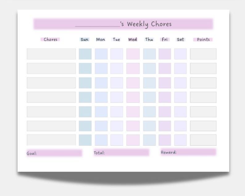 Printable Chore Chart With Points and Rewards | Responsibility and Task ...