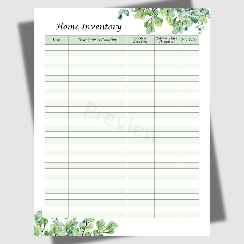 Home Inventory Tracker Printable PDF Household Inventory List for Home ...
