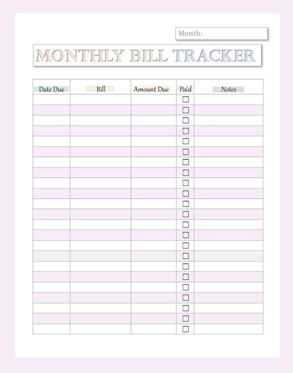 Printable Monthly Bill Tracker | Budget Planner (digital Download) - Etsy