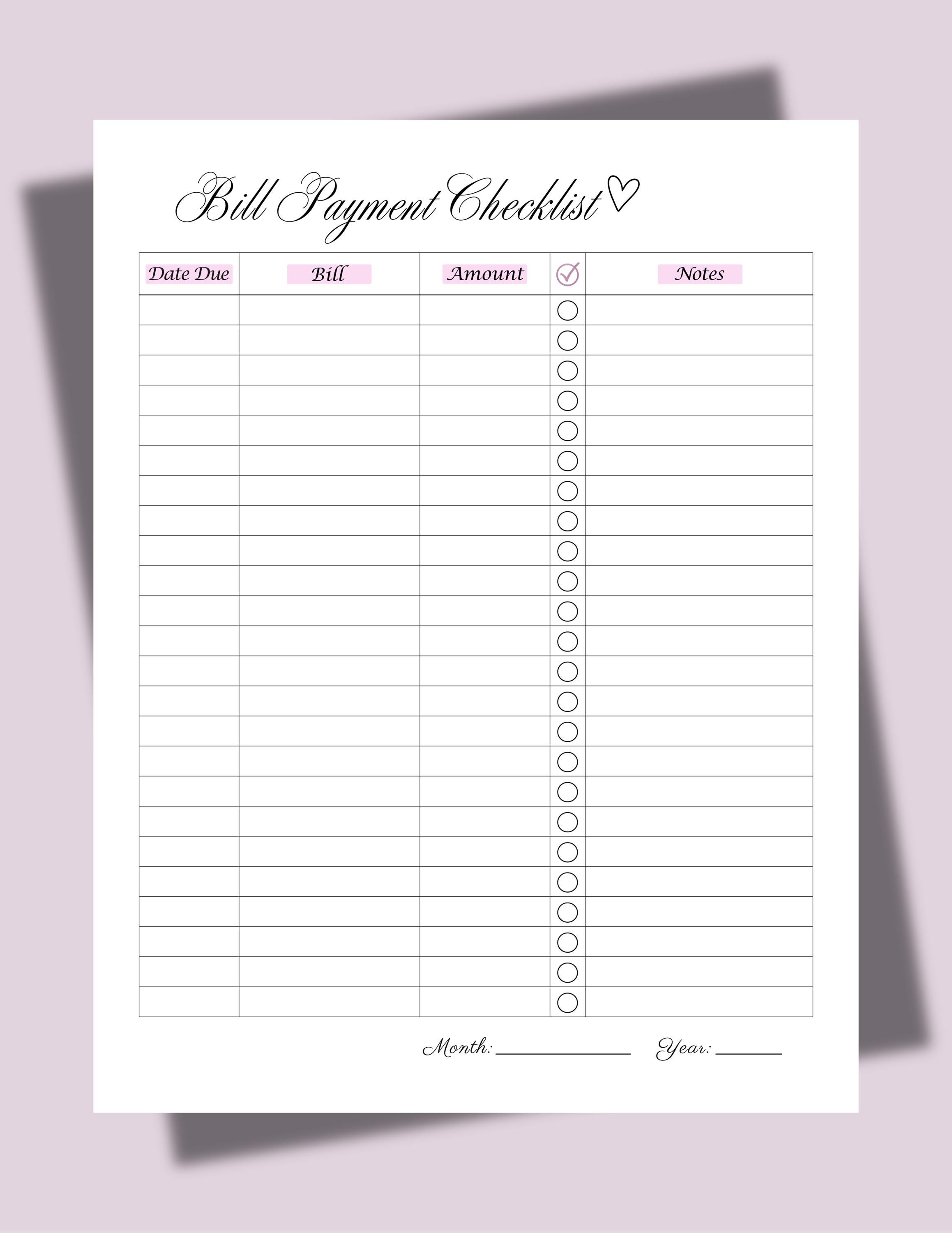 Printable Monthly Bill Tracker | Budget Planner (PDF) - Etsy