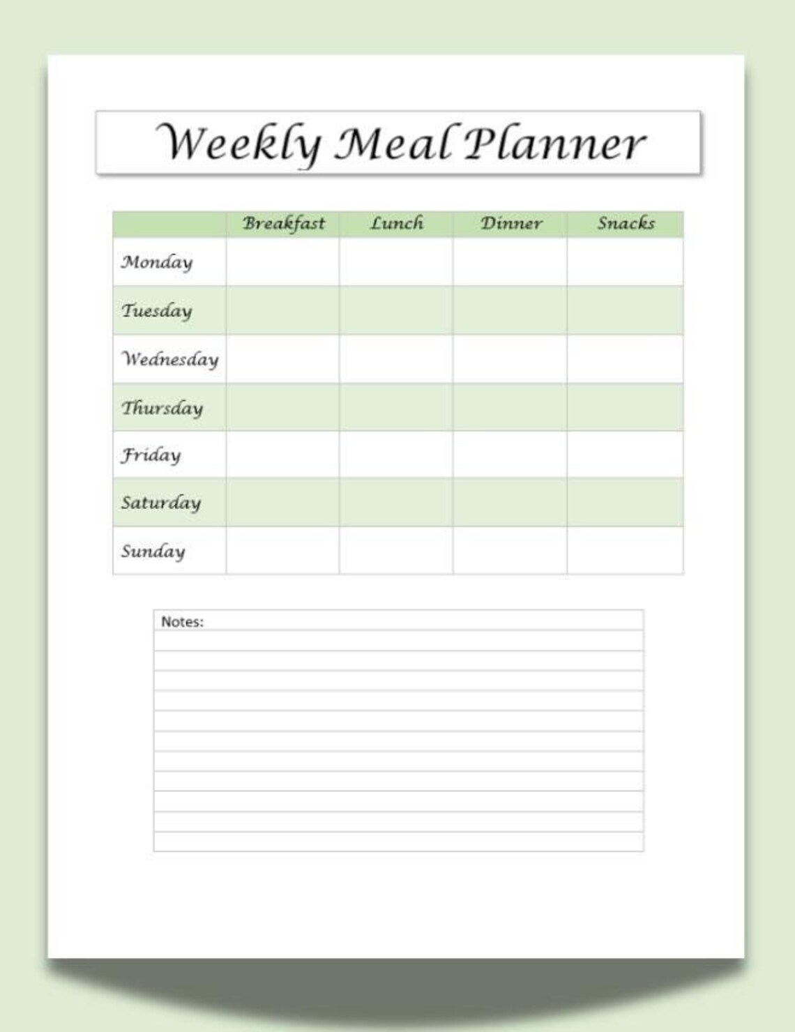 Weekly Meal Plan Chart | Printable Meal Planner for Easy Meal Prep - Etsy