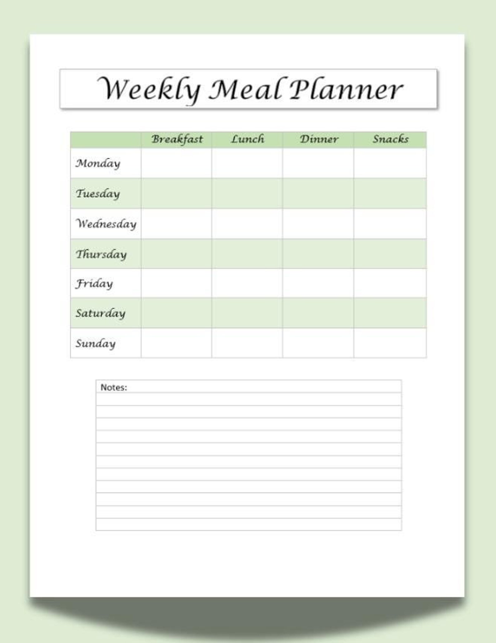Weekly Meal Plan Chart | Printable Meal Planner for Easy Meal Prep - Etsy