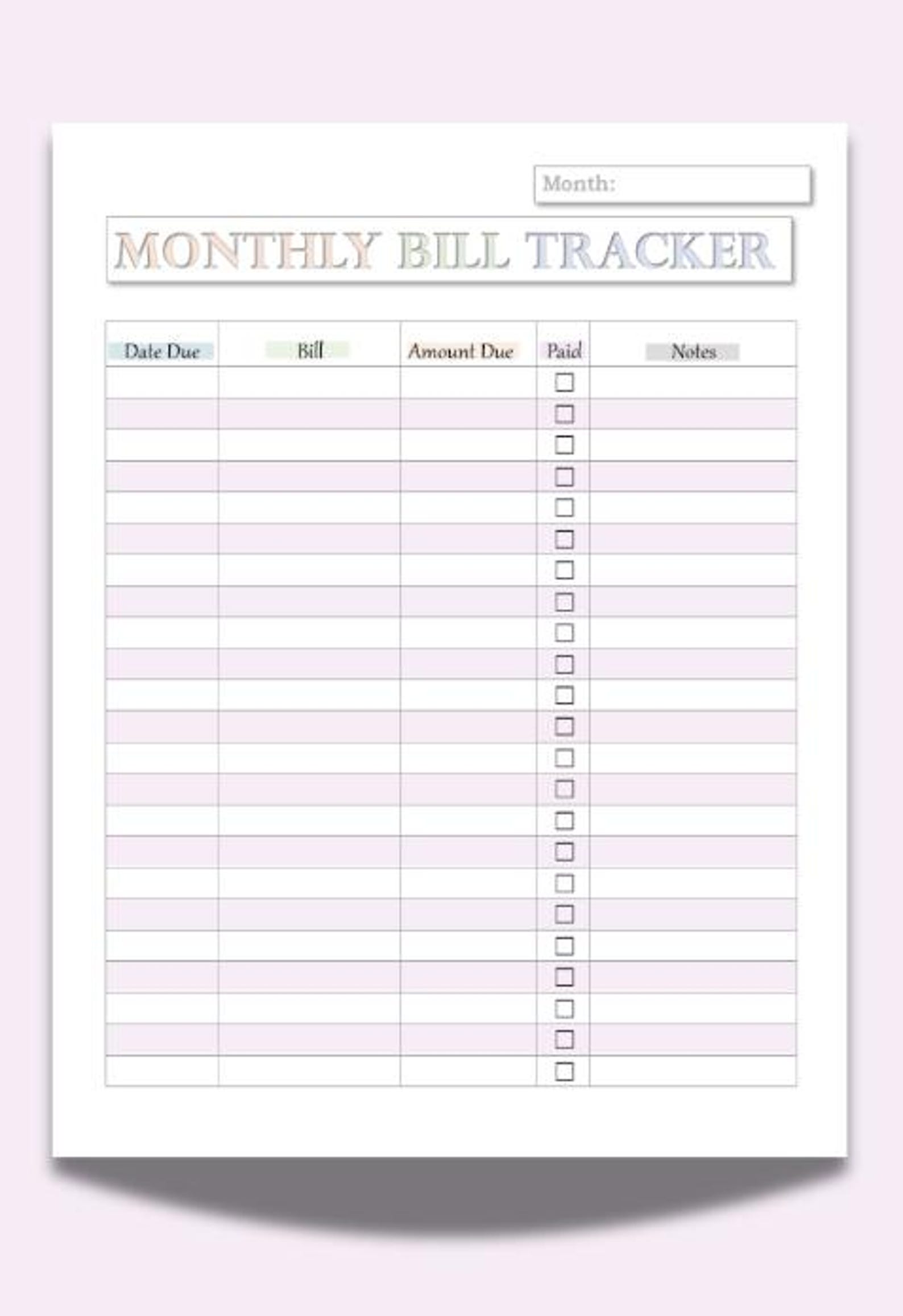 Printable Monthly Bill Tracker | Budget Planner (digital Download) - Etsy
