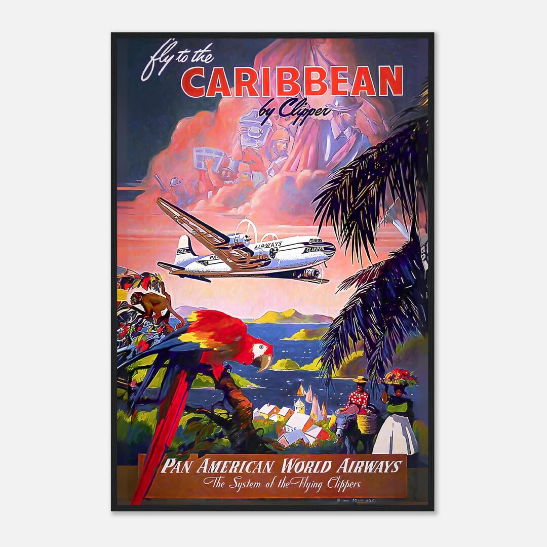 Fly to the Caribbean – Pan Am World Airways Poster – Vintage Airline Travel Art Print - Etsy