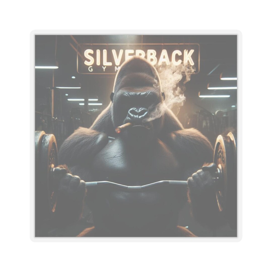 Silver Back Gorilla Bicep Curls Smoking Cigar Kiss-cut Stickers, Animal ...