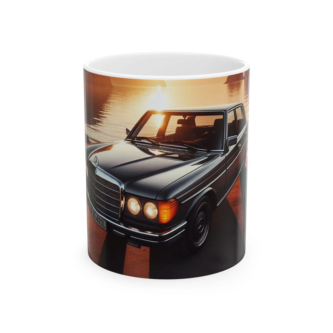 Vintage Mercedes 450 SEL Classic at Sunset Ceramic Mug, 11oz, 15oz ...