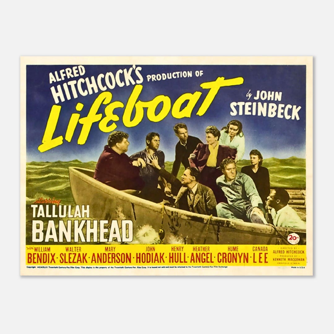 Lifeboat Movie Poster – Alfred Hitchcock 1944 Film Print – Classic War ...