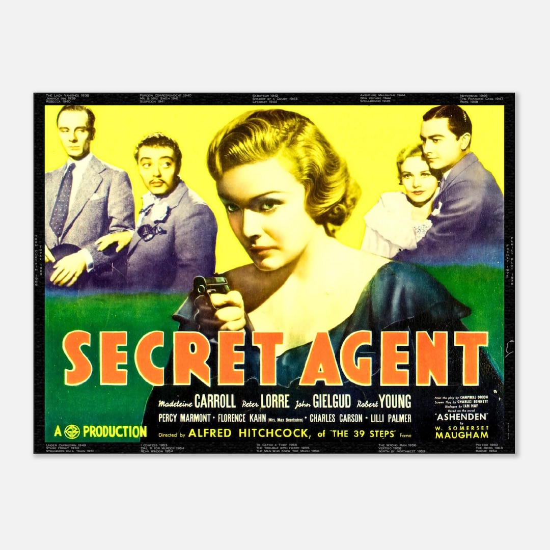 Secret Agent Movie Poster – 1936 Alfred Hitchcock Print – Vintage Spy ...