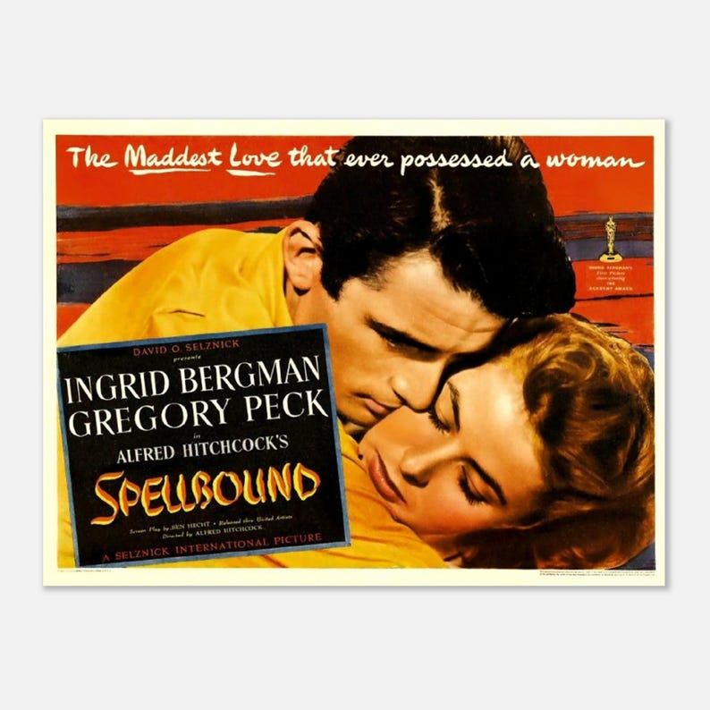 Spellbound (1945) Classic Movie Poster – Alfred Hitchcock Vintage Film ...