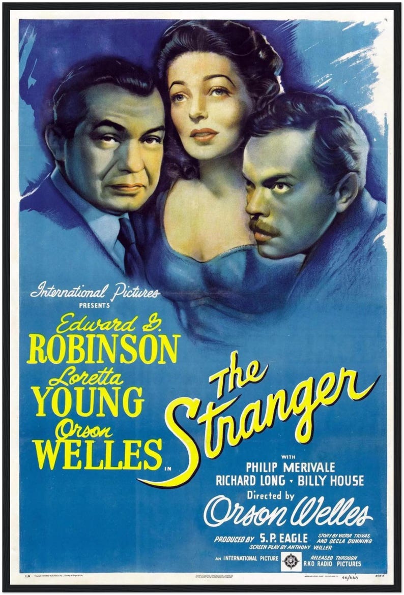 The Stranger Poster | 1946 Orson Welles Movie Print | Vintage Film Noir ...