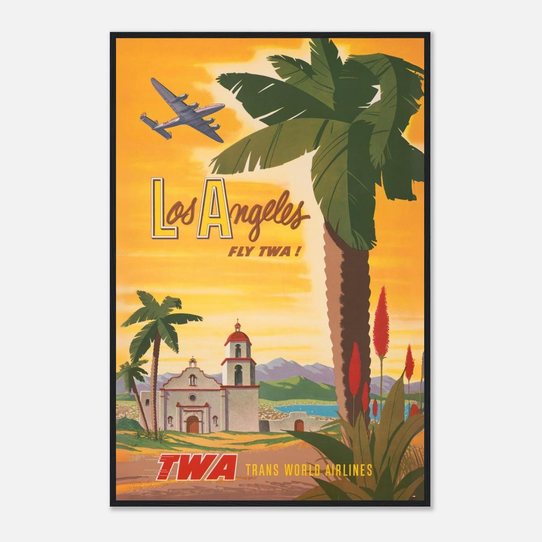 Los Angeles Fly TWA Travel Poster – Vintage Airline Wall Art | Digital ...