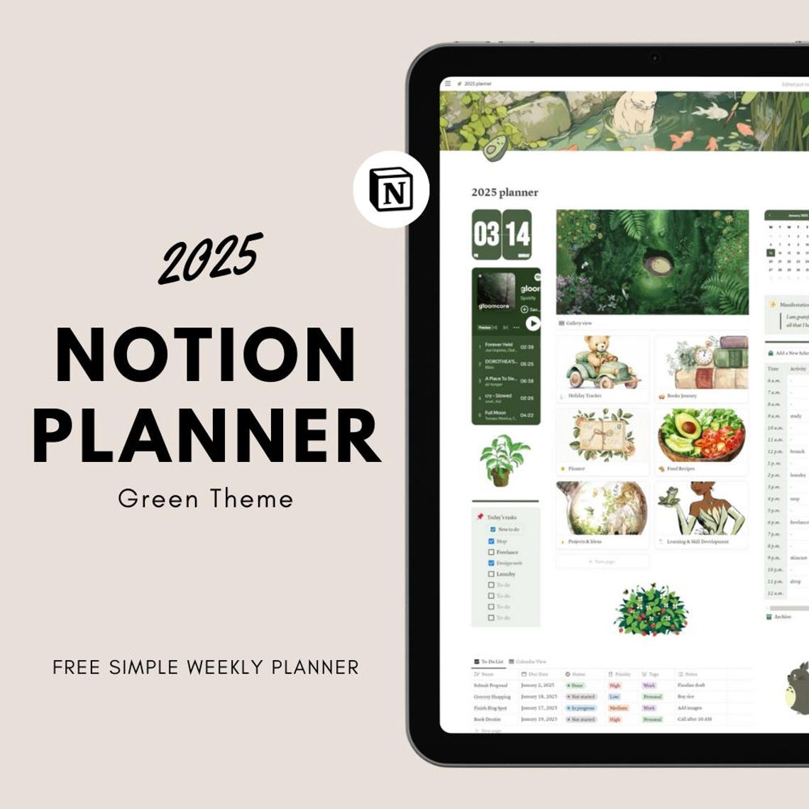 The Ultimate Notion Template for 2025 | Green Theme | FREE WEEKLY ...