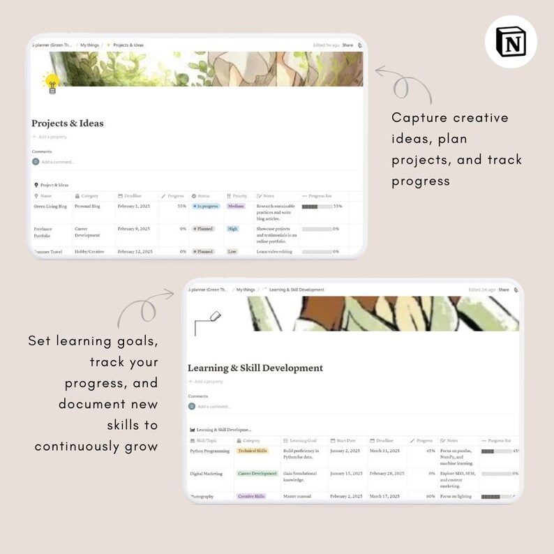 The Ultimate Notion Template for 2025 | Green Theme | FREE WEEKLY PLANNER - Etsy