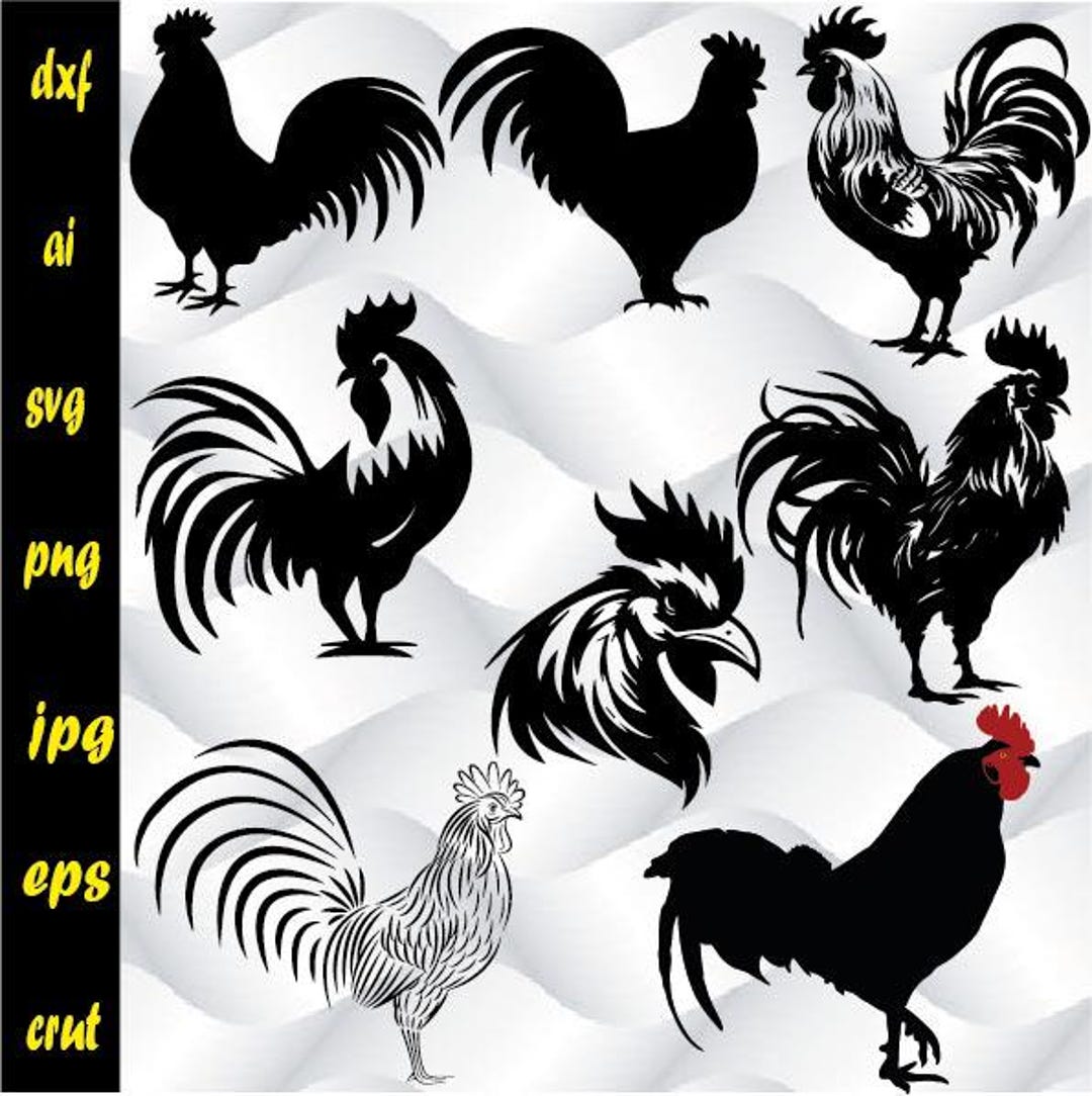 Rooster SVG Design, PNG DXF, Great for T-shirts, Hats, Stickers, Decals ...