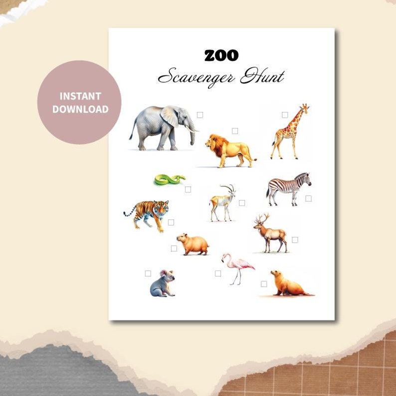 Zoo Scavenger Hunt | Printable Outdoor Treasure Hunt for Kids | Games ...