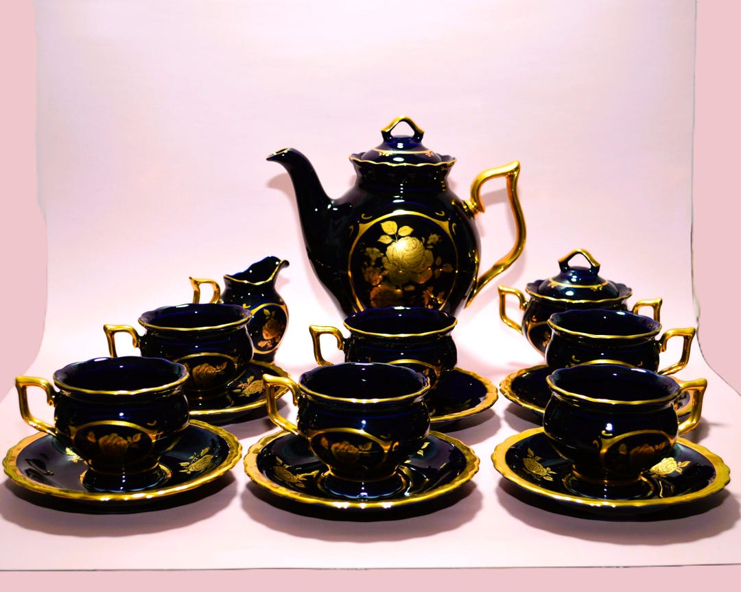 Vintage Chodov Cobalt Blue Porcelain Lada Gladis Coffee Set: Hand ...
