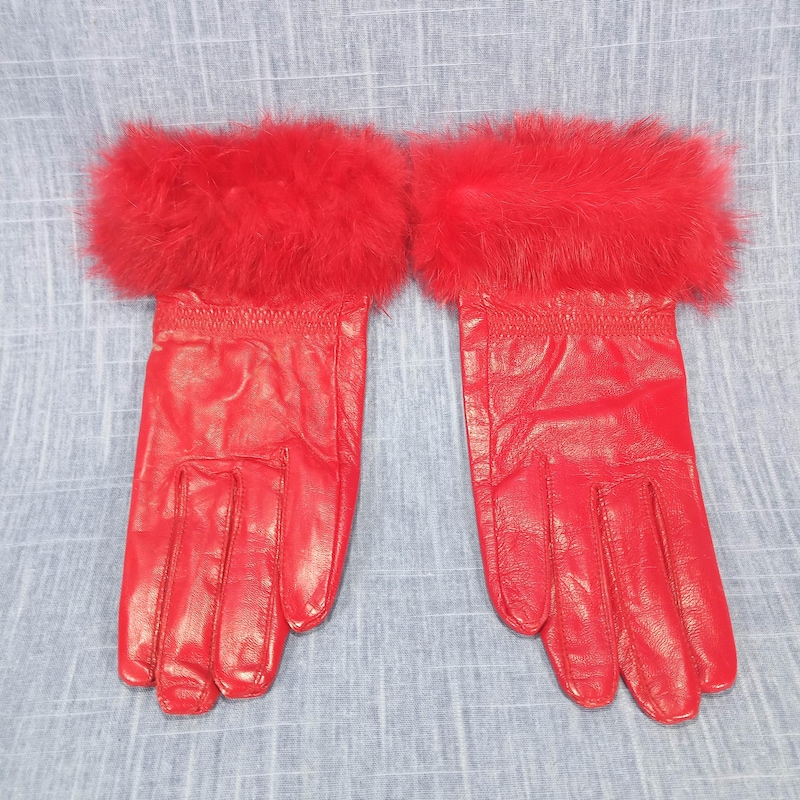 Rabbit Fur Lined Leather Gloves - Etsy