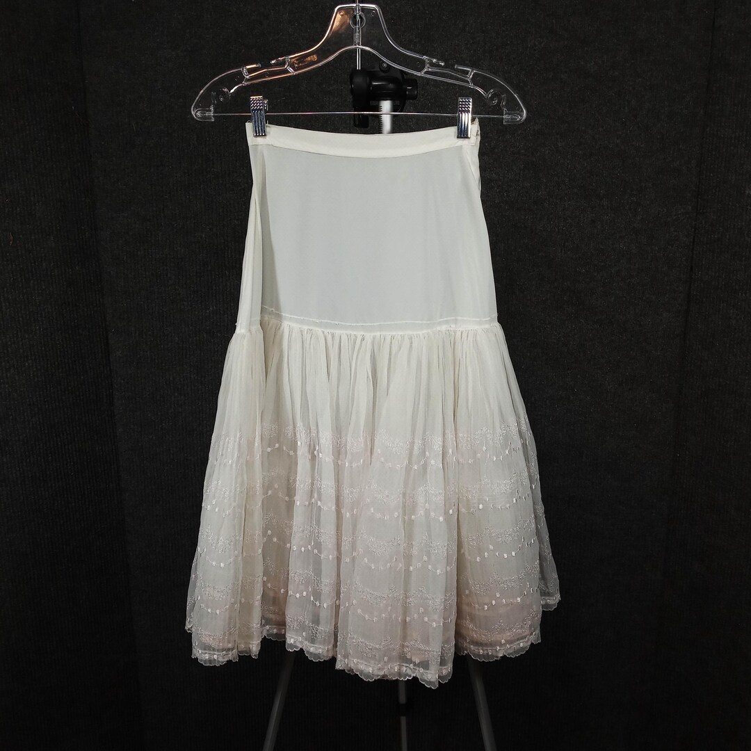 1950s Vintage White Pink Embroidered Crinoline With 4 Layers of Ribbon ...
