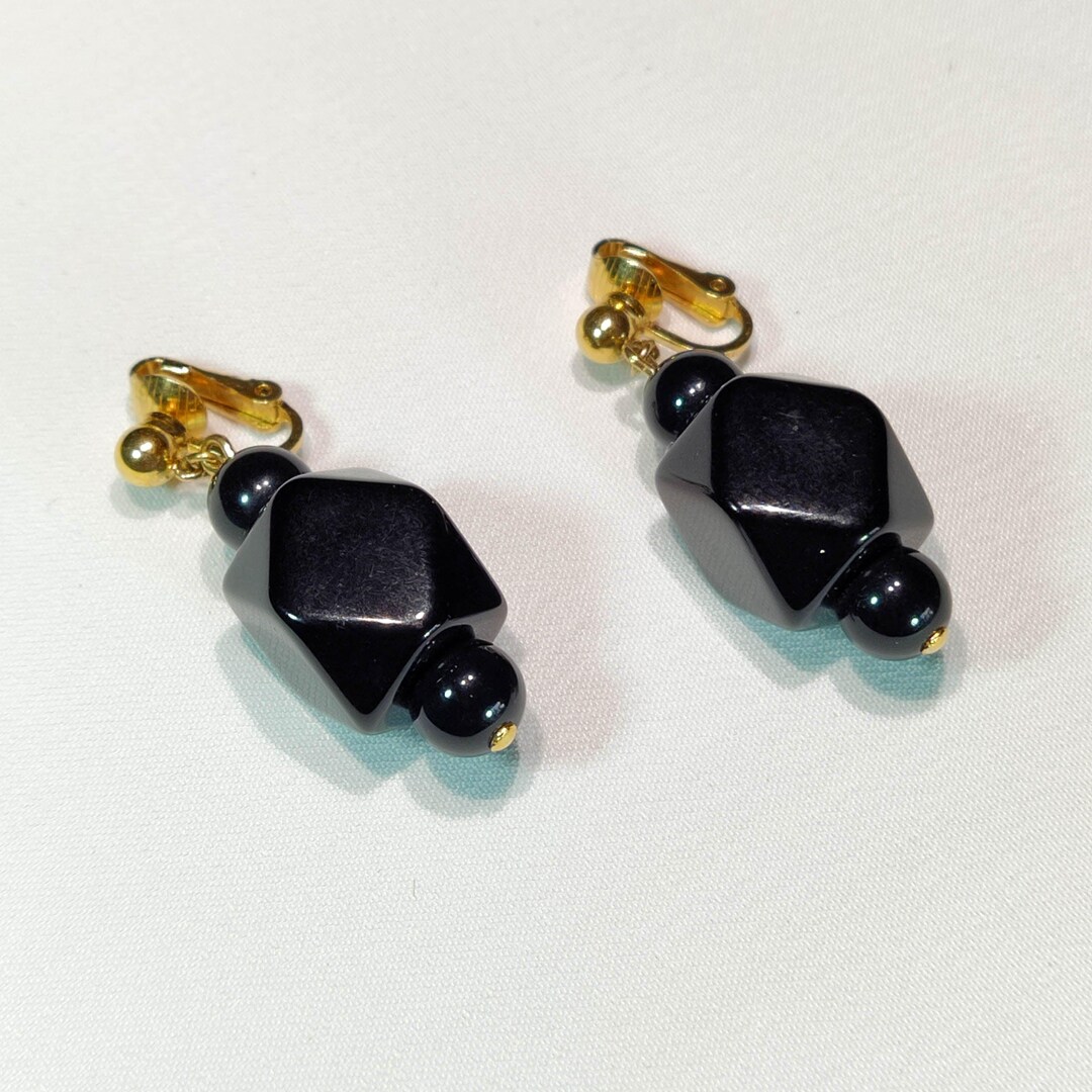 1960's Vintage Black Short Dangle Clip Earrings - Etsy