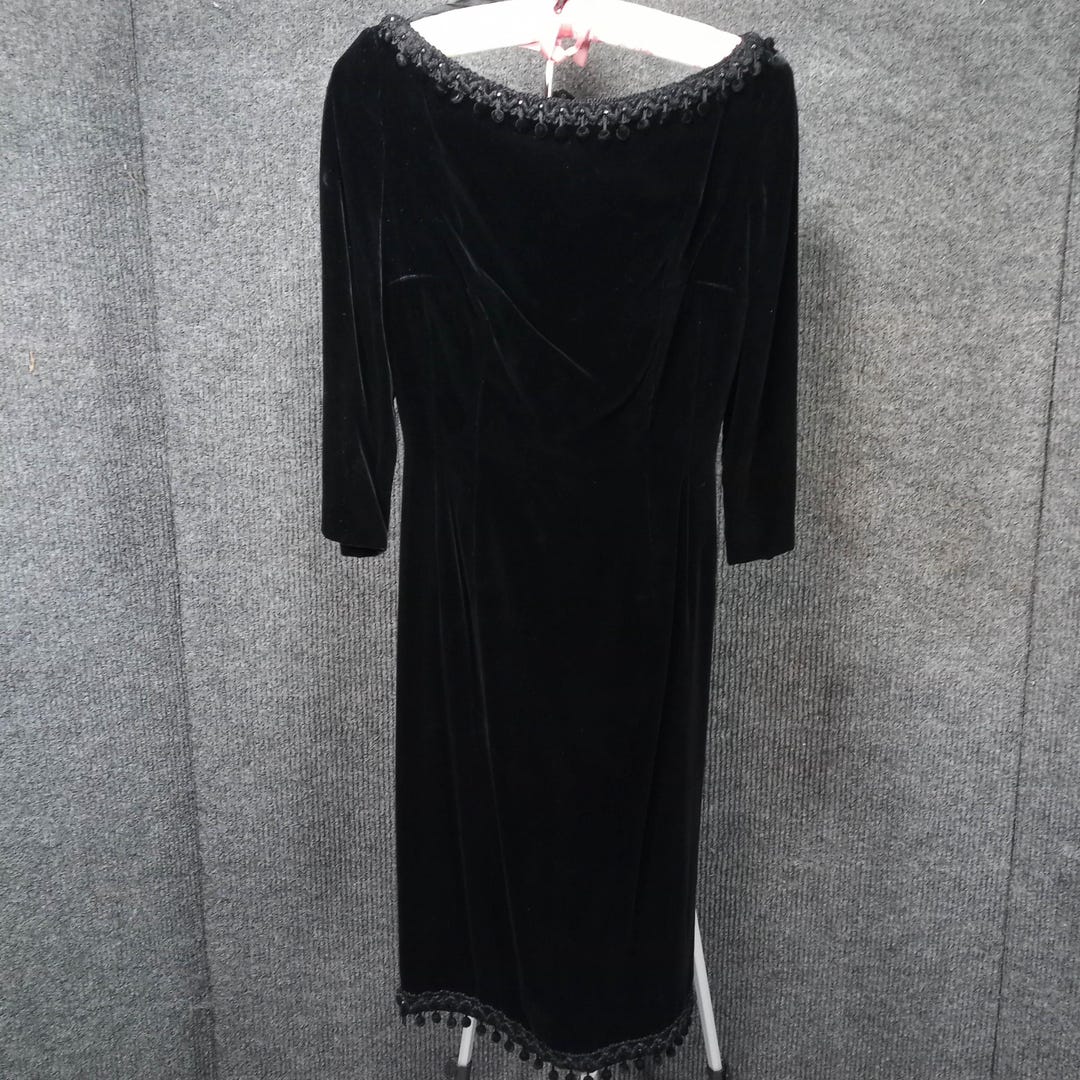 1950's Vintage Black Velvet Wiggle Dress With Dangle Ball Trim by ...
