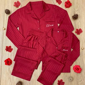 Customized Mommy and Me Pajamas, Checkered Silky Pajamas, Christmas ...